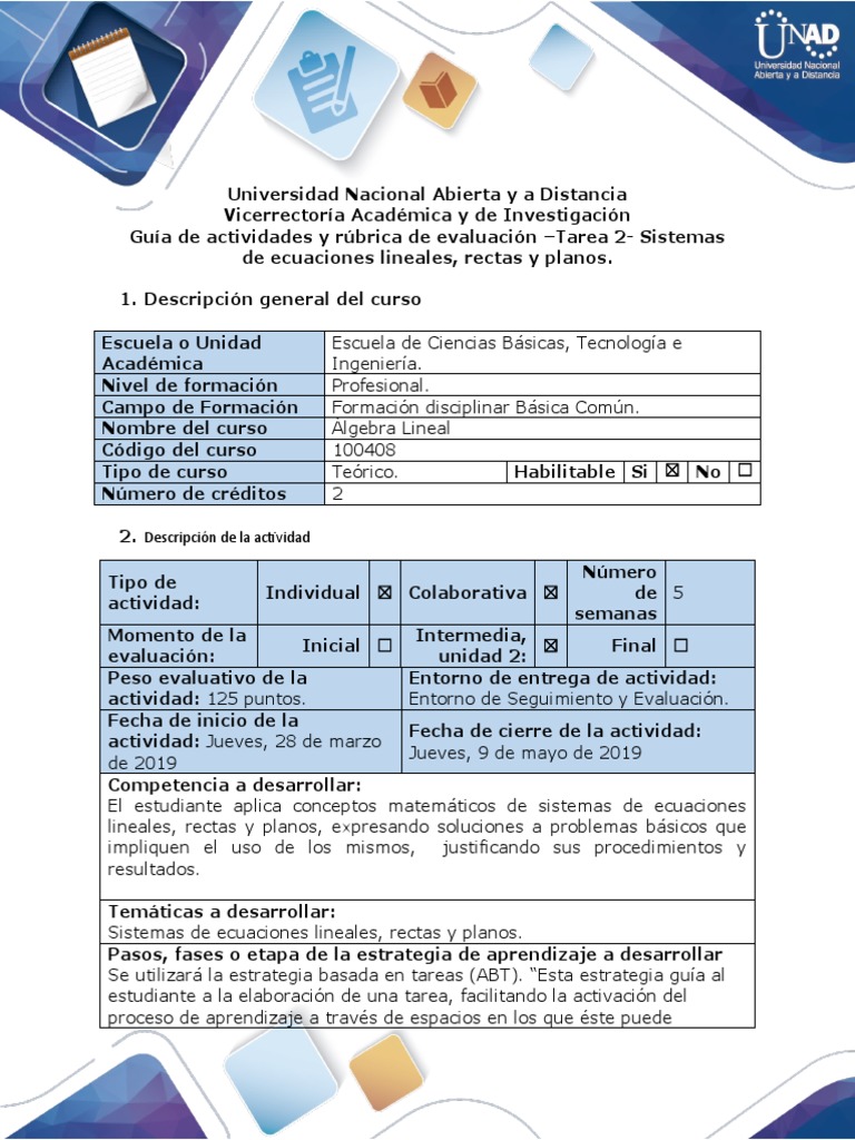 Tarea 2 - Sistemas de Ecuaciones Lineales, Rectas, Planos y Espacios ...
