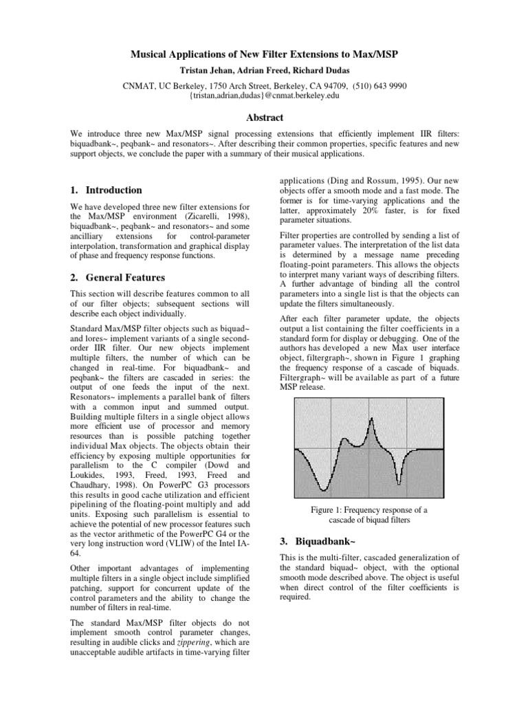 Max MSP Filters | PDF | Equalization (Audio) | Filter (Signal Processing)