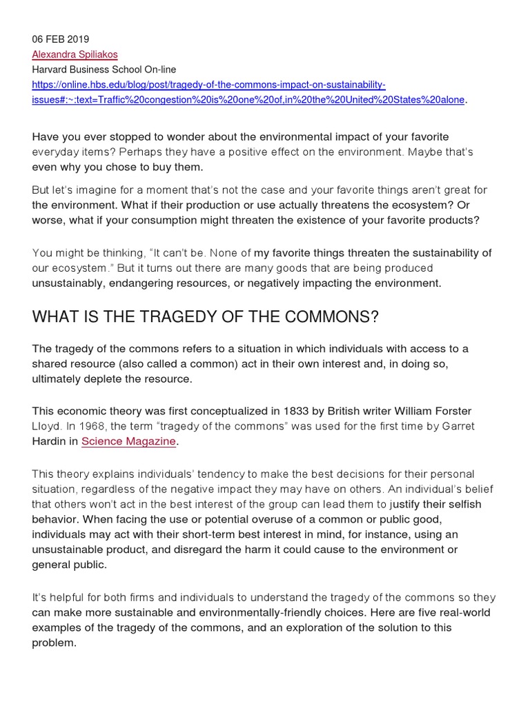 Tragedy of the Commons Explained | PDF | Sustainability | Natural ...