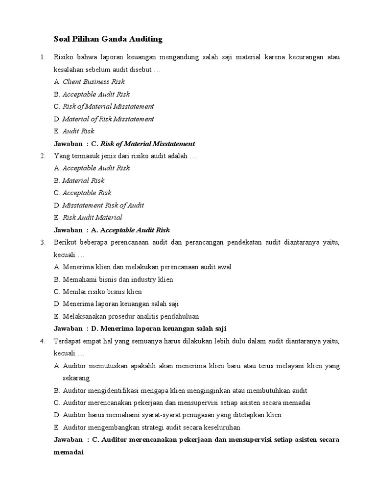 Soal Pilihan Ganda Auditing | PDF