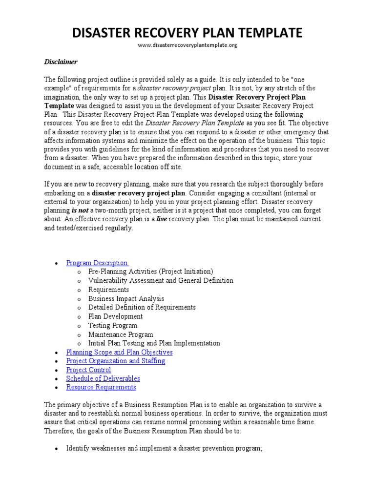 Disaster Recovery Project Plan Sample | PDF | Disaster Recovery ...