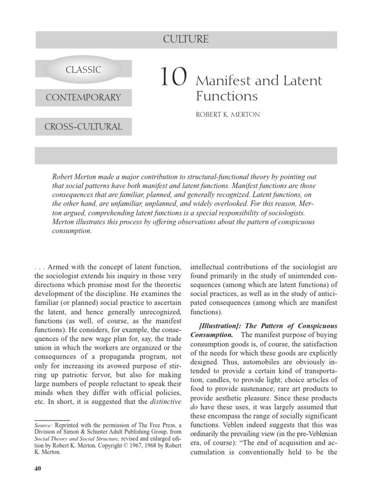Manifest and Latent Functions: Culture | PDF | Thorstein Veblen | Economies