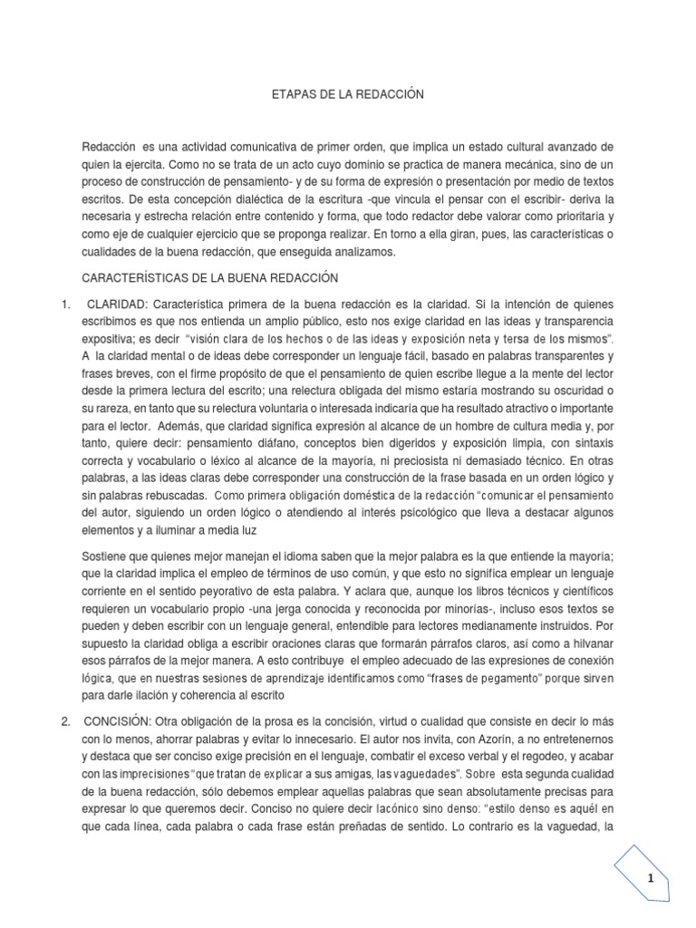 Etapas y características de redacción | PDF | Pensamiento | Lingüística