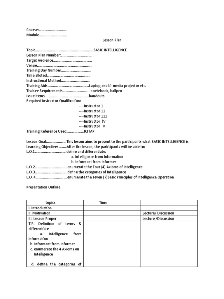 Lesson Plan Re Intel IDC Format | PDF | Lesson Plan ...