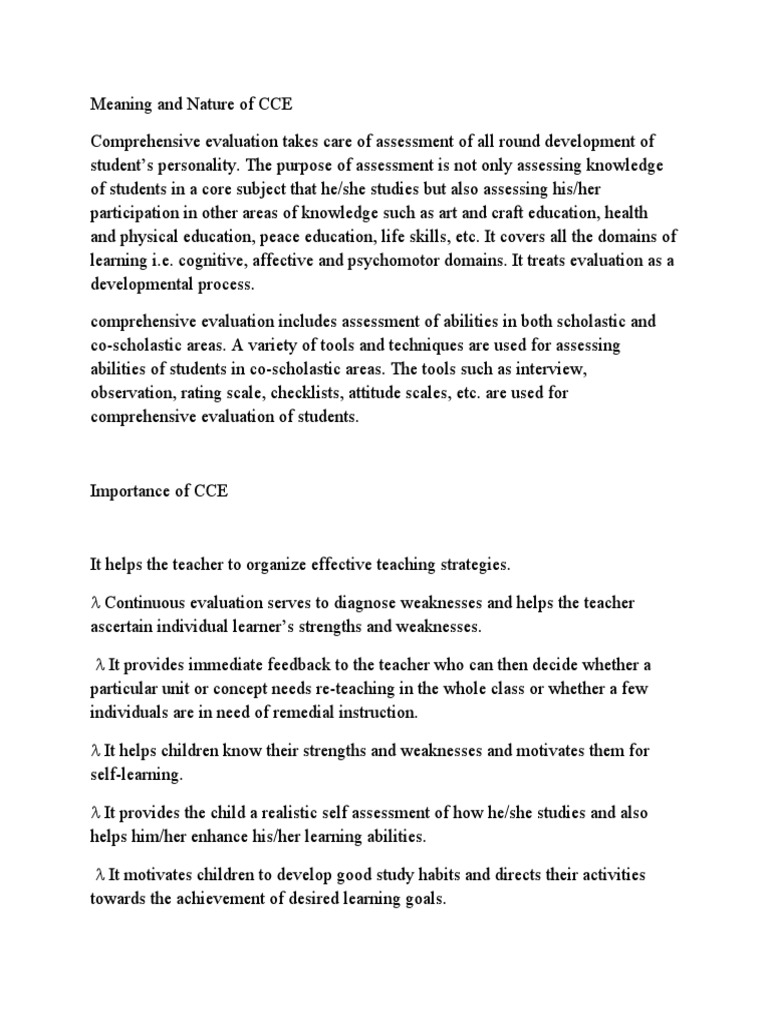 Meaning and Nature of CCE | PDF