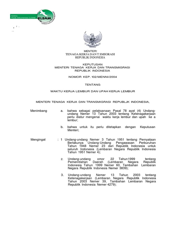 Kepmen 102 Menni 2004 | PDF