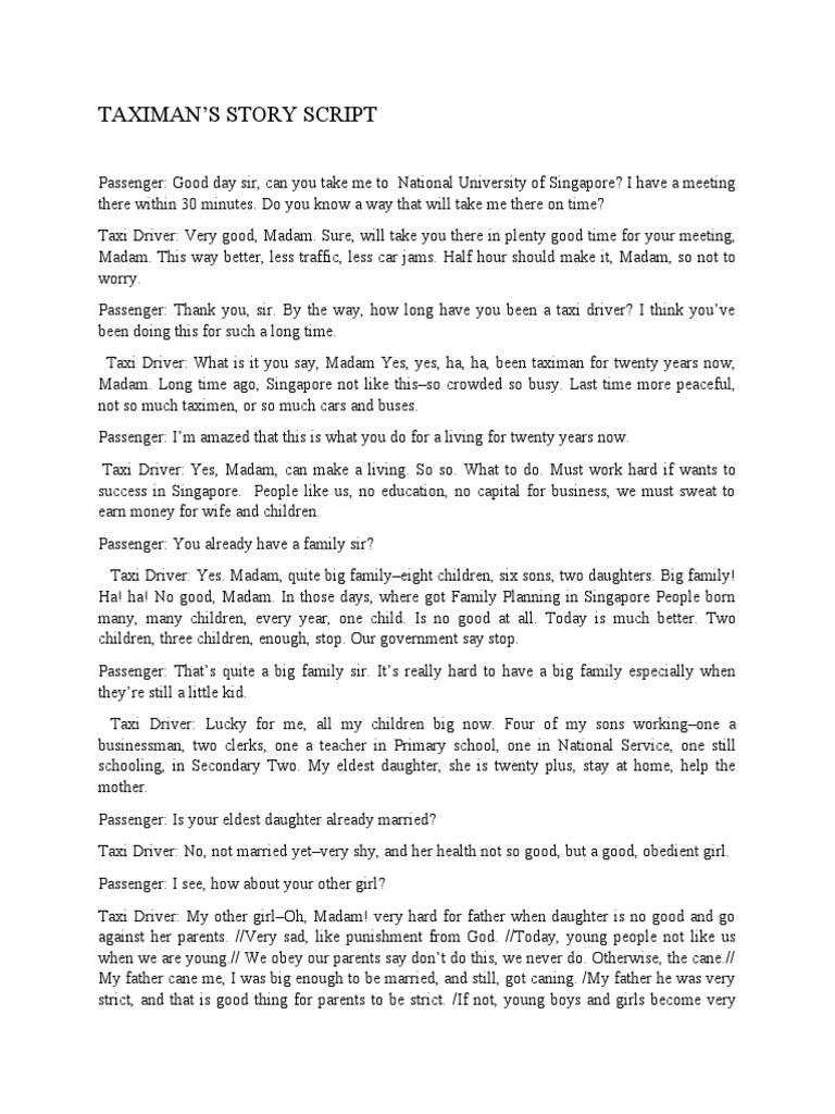 Taximan'S Story Script | PDF