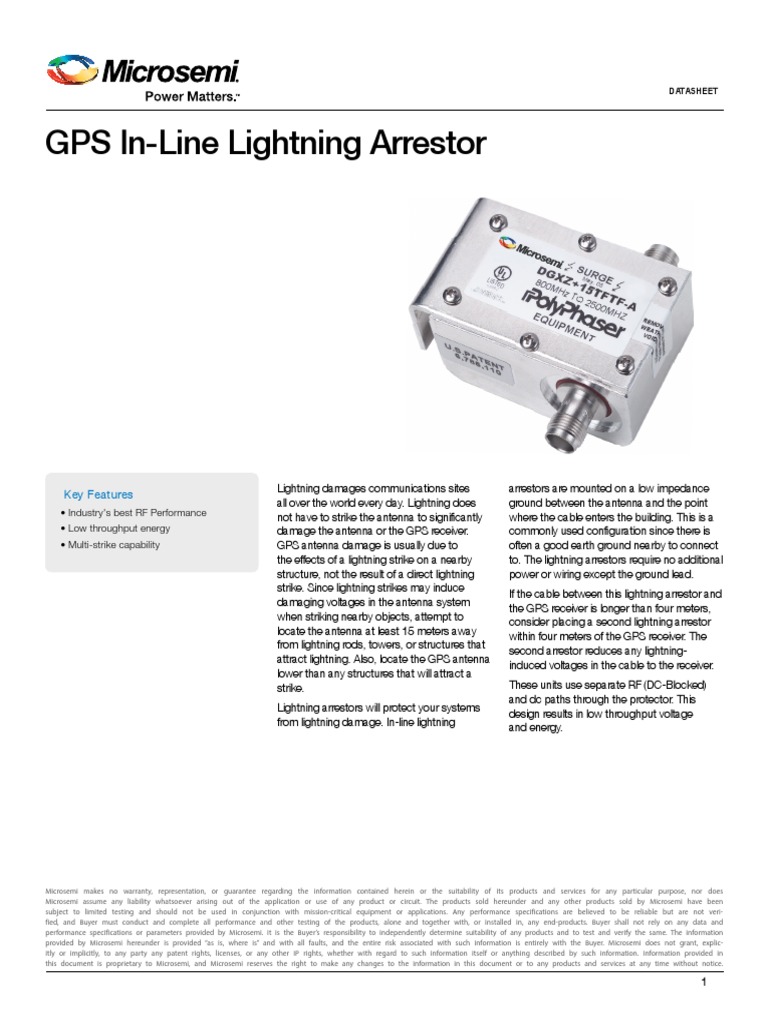 GPS In-Line Lightning Arrestor: Key Features | PDF | Antenna (Radio ...