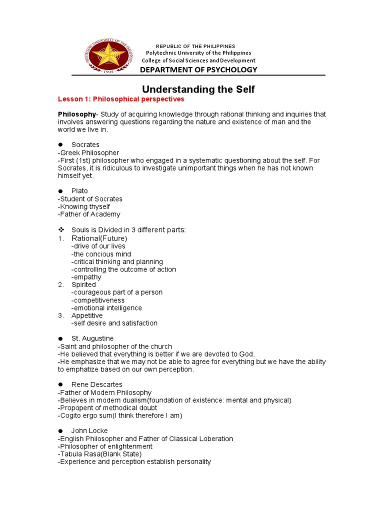 Understanding The Self NotesLesson 1 Lesson 4 | PDF | Anthropology ...