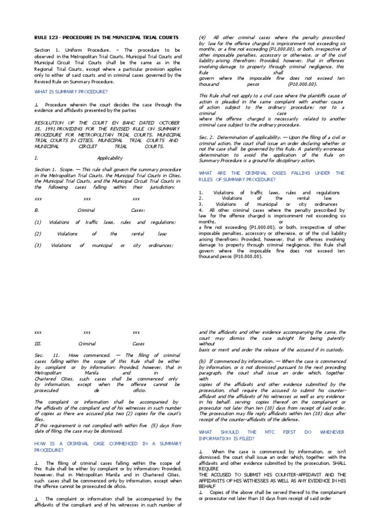 Procedure in The MTC Summary Procedure | PDF | Prosecutor | Complaint