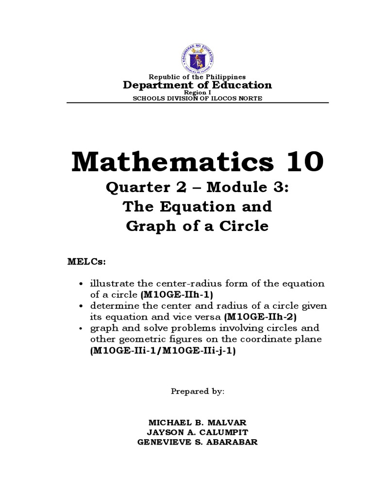 Math 10 Quarter2 Mod3 Week8to9 MELC10to12 MALVAR MICHAEL, Et Al | PDF ...