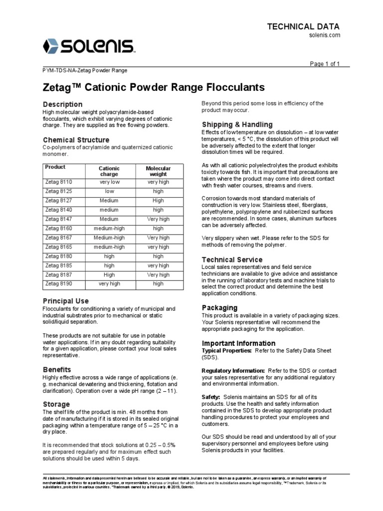 PDS Zetag | PDF | Packaging And Labeling | Water