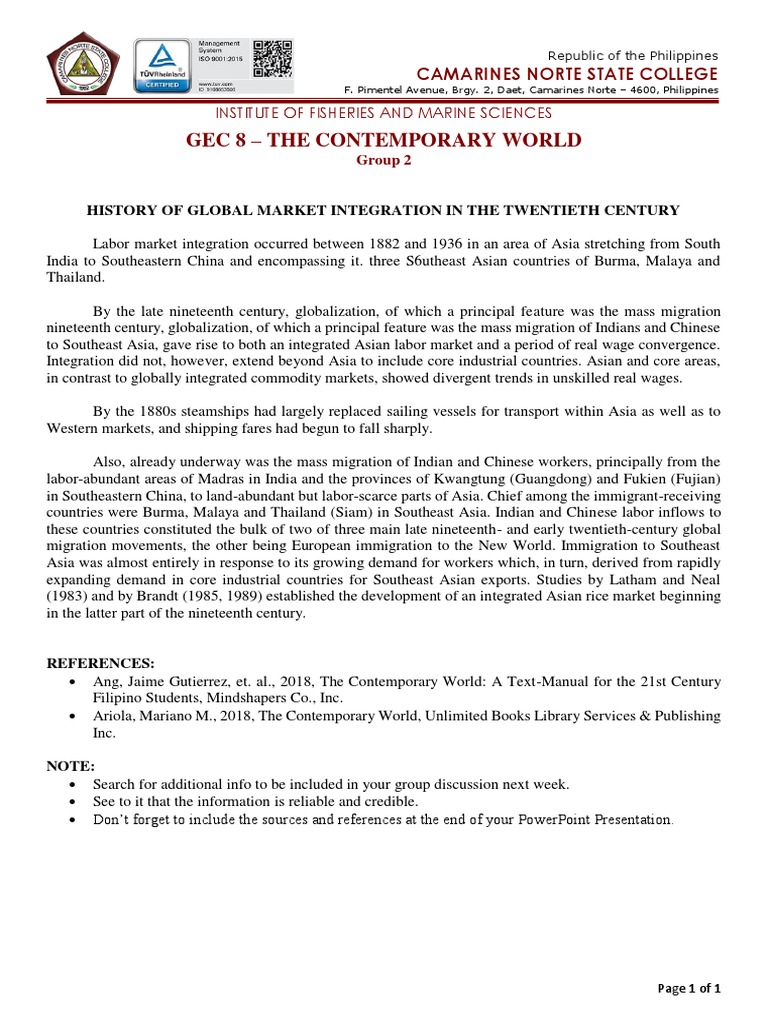 Group 2 History of Global Market Integration | PDF | China | World Politics