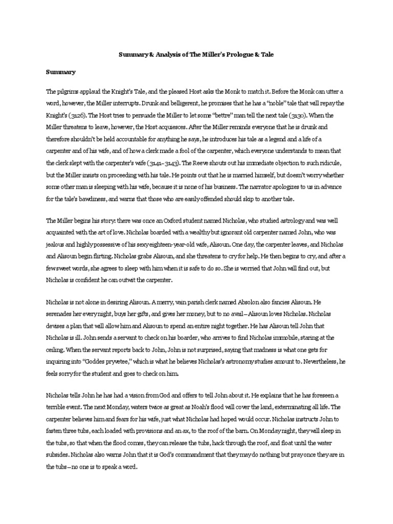 Summary and Analysis of The Millers Tale | PDF