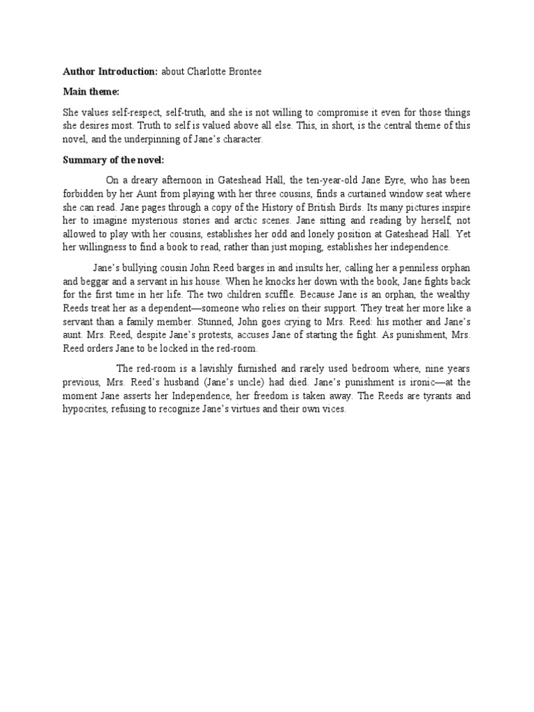 Jane Eyre CHP 1 Summary | PDF