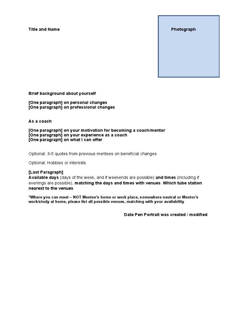 Pen Portrait Template | PDF