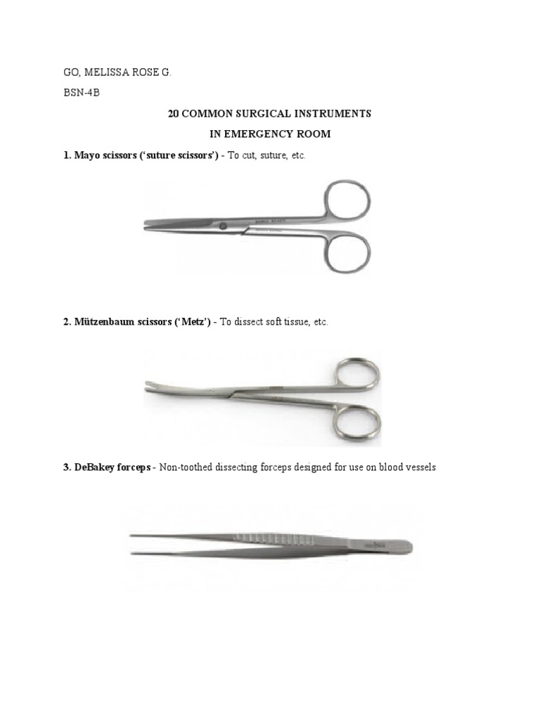 20 Common Surgical Instruments in Er | PDF | Medical Specialties | Surgery