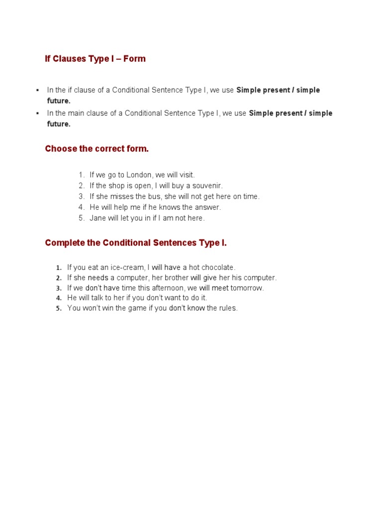 Conditional Sentences Type I Guide | PDF