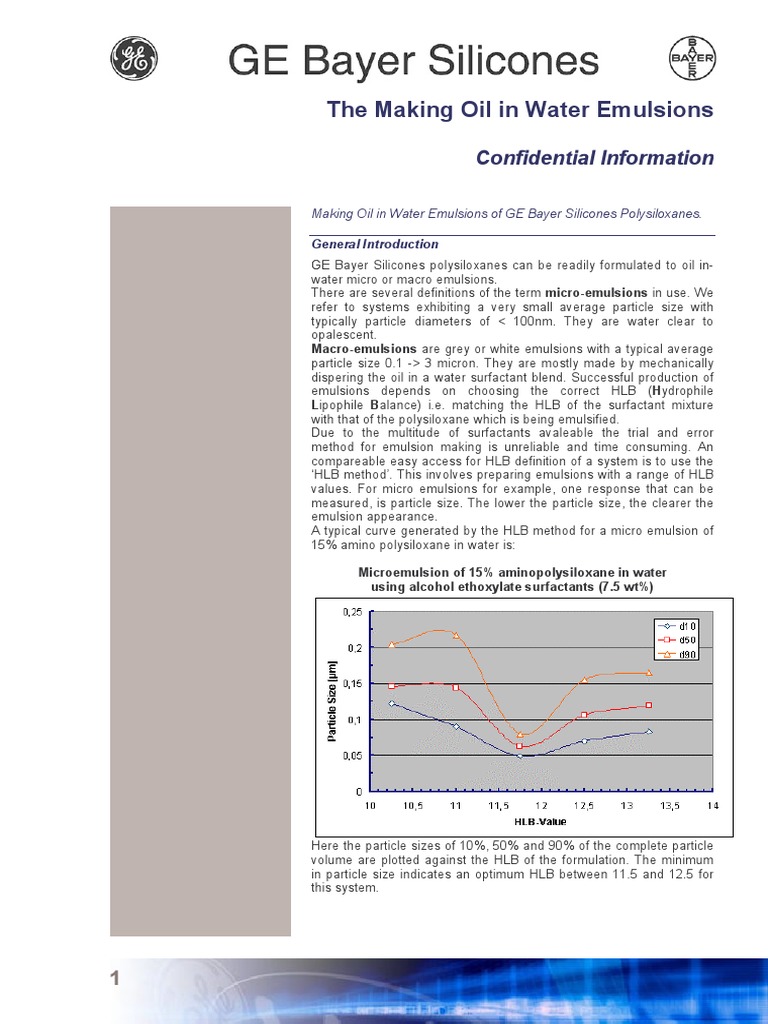 GE Bayer Silicone The Making Oil in Water Emulsion | PDF | Chemistry ...
