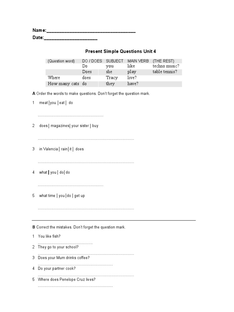 Present Simple Questions Worksheet | PDF
