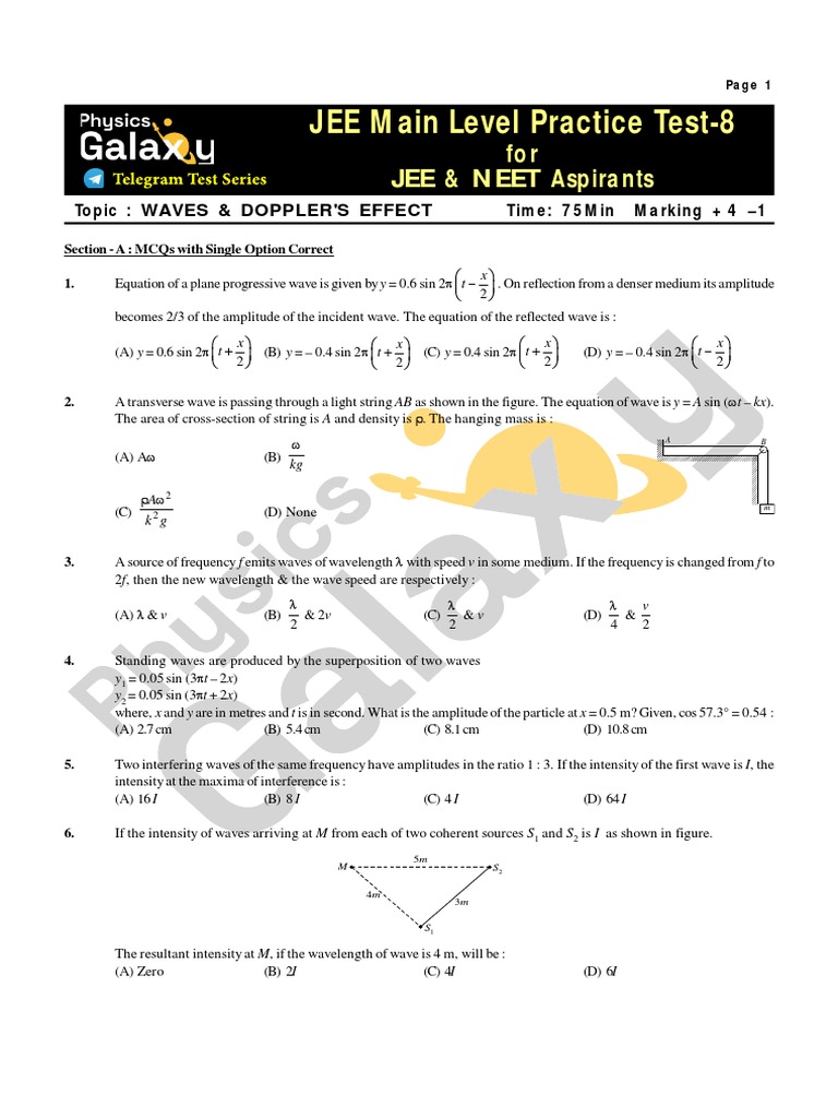JEE Main Level Practice Test-8: For JEE & NEET Aspirants | PDF | Sound ...