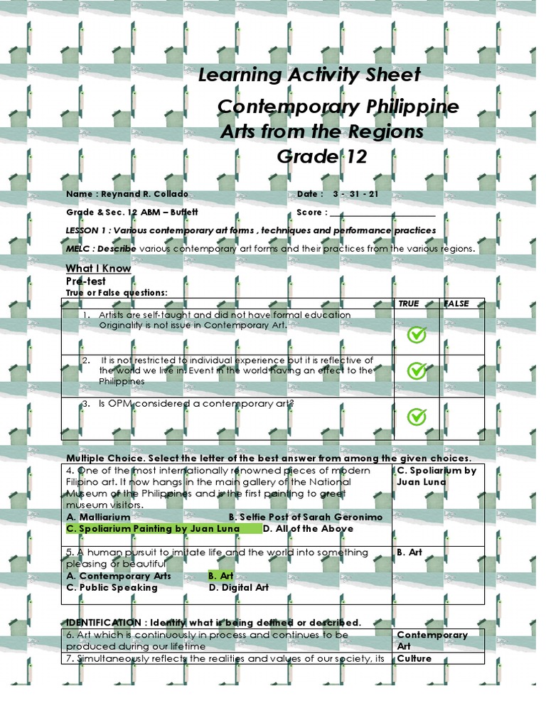 Learning Activity Sheet Contemporary Philippine Arts From The Regions ...