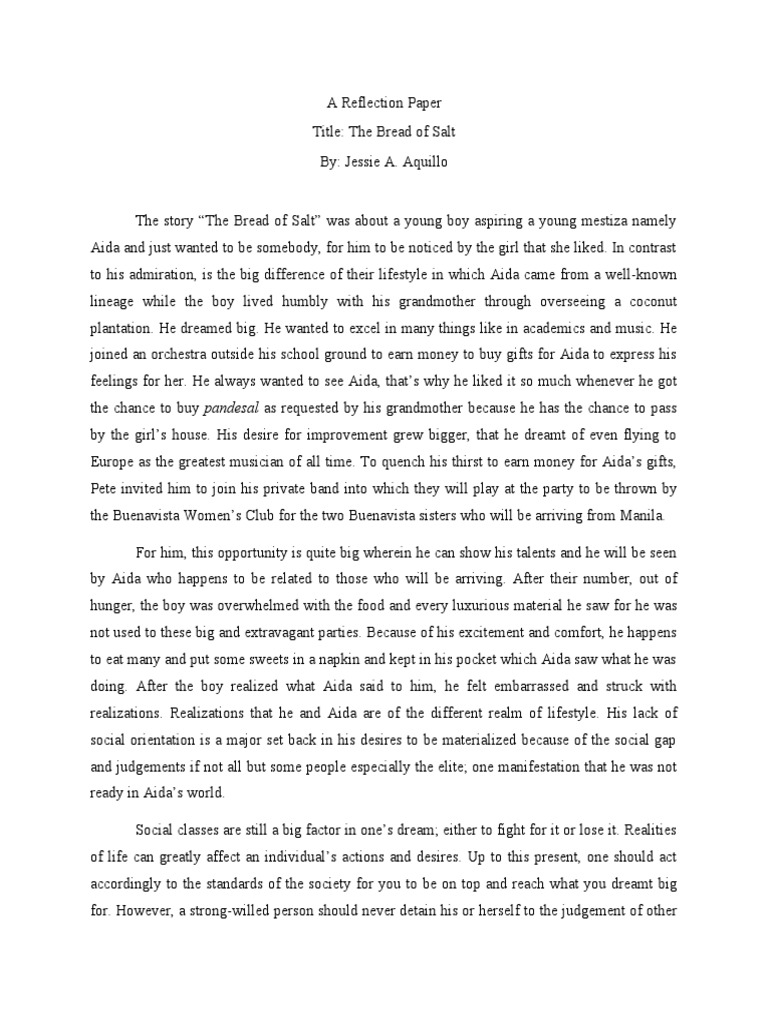 Reflection on "The Bread of Salt" | PDF | Psychological Concepts ...