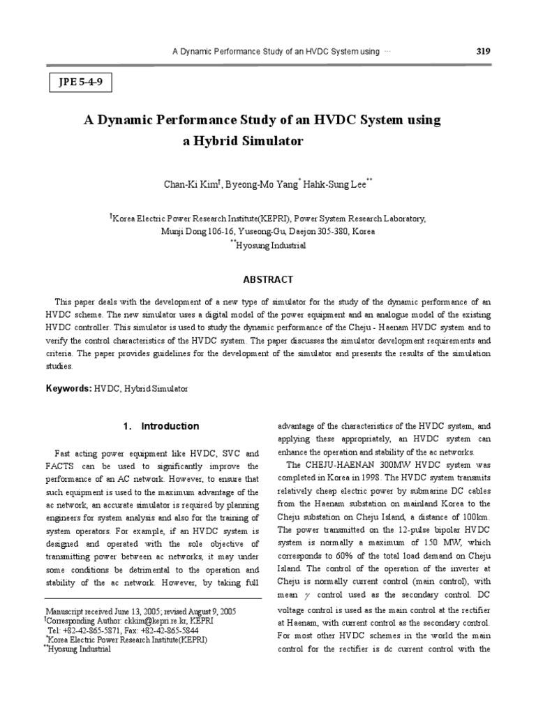 A Dynamic Performance Study of An HVDC System Using A Hybrid Simulator | PDF | High Voltage ...