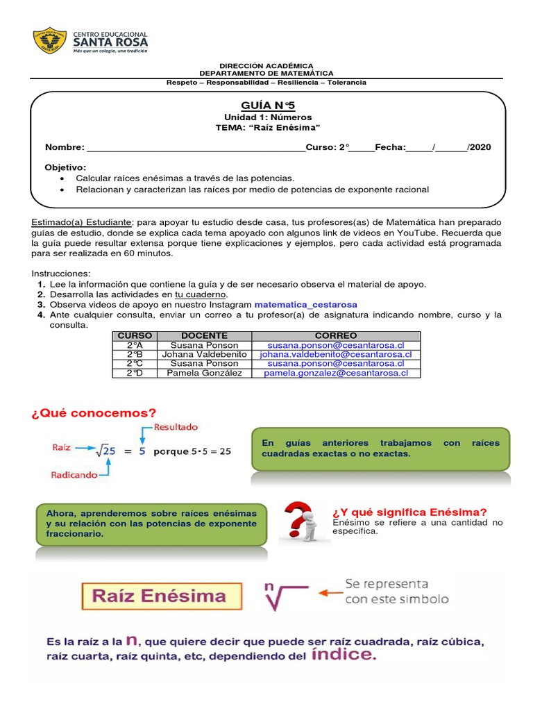 Guia N°5 2° Medio Raiz Enesima | PDF | Exponenciación | Matemática ...