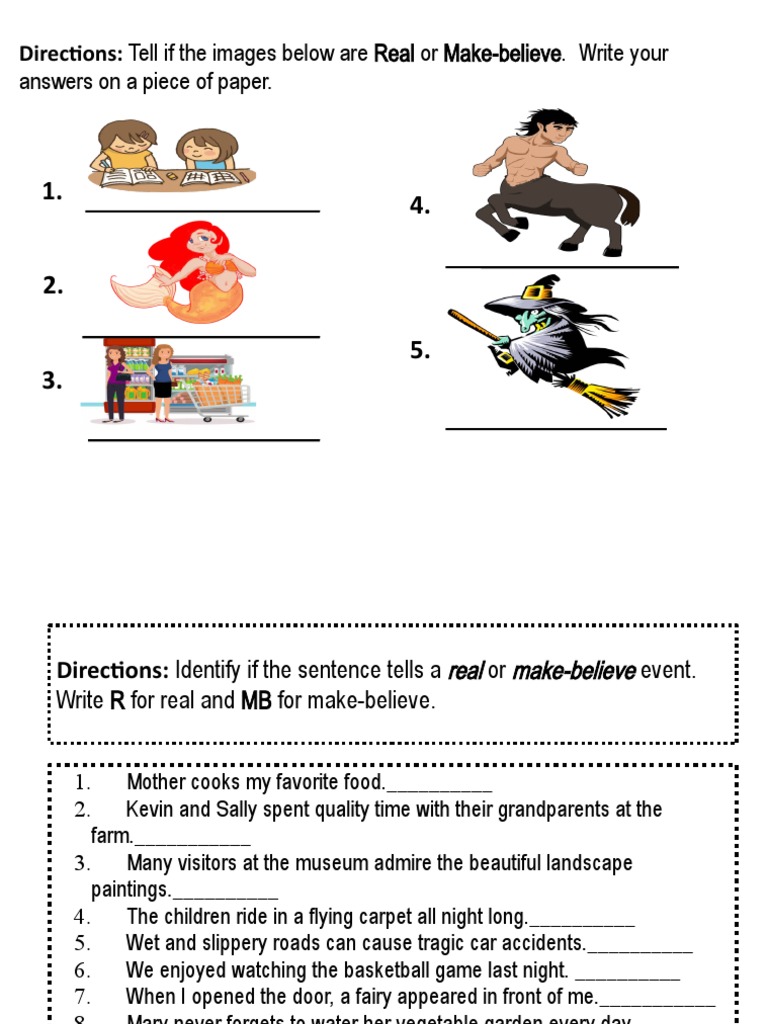 Real vs. Make-Believe Worksheet | PDF