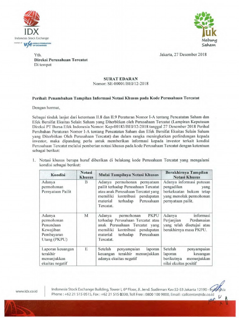 Se 00001 Bei 12 2018 Tampilan Informasi Notasi Khusus Kode Perusahaan ...