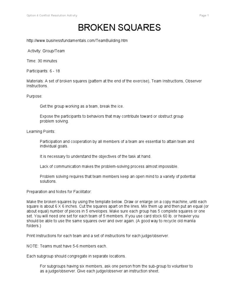 Broken Squares: Option 4 Conflict Resolution Activity | Download Free ...