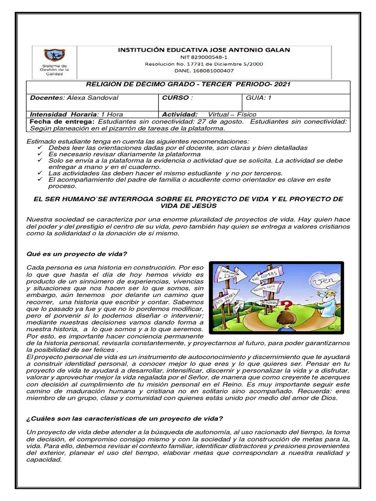 Religion - Decimo Grado Guia 1 | PDF | Jesús | Vida