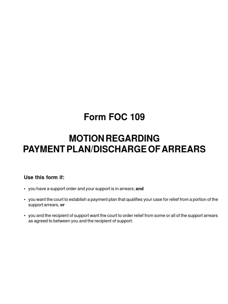 Form FOC 109 Motion Regarding Payment Plan/Discharge of Arrears ...