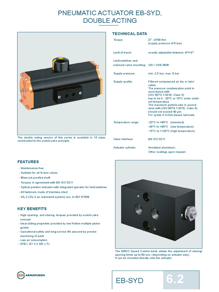 Pneumatic Actuator Eb-Syd, Double Acting | PDF | Piston | Valve
