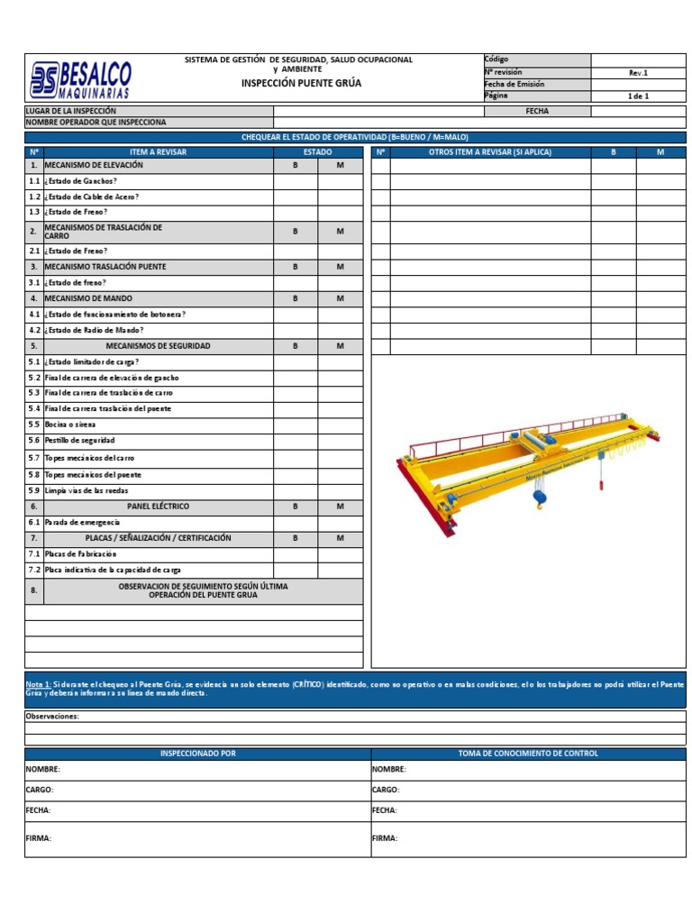 Check List Puente Grúa Rev 00 - Modificado | PDF