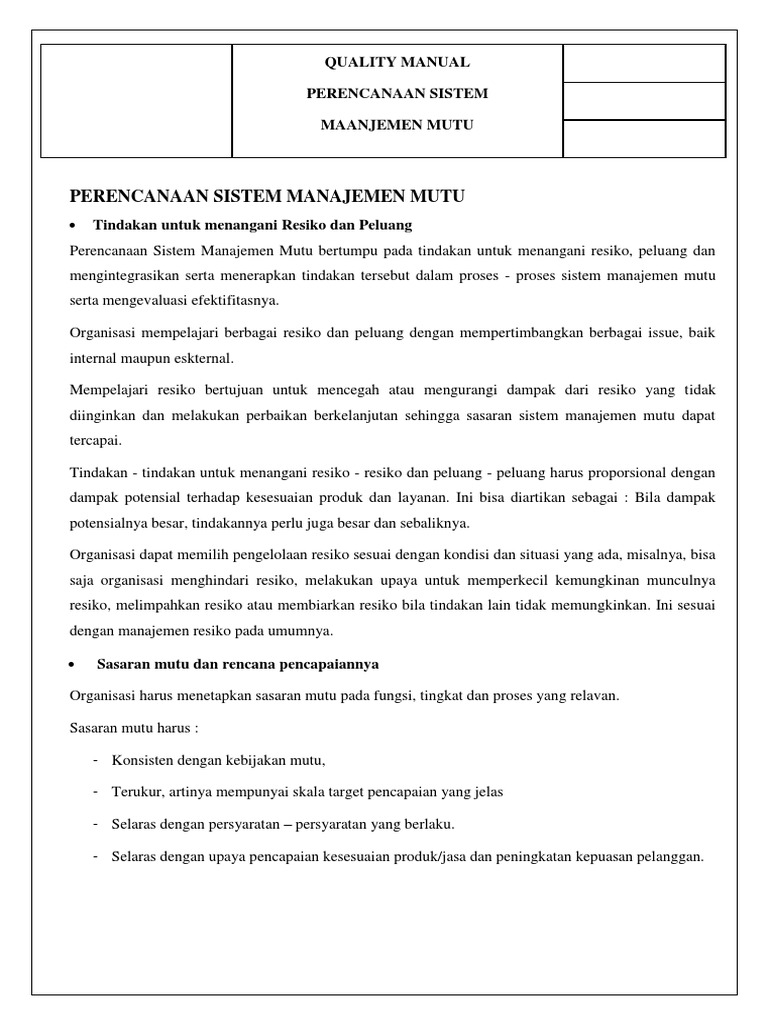 Perencanaan Sistem Manajemen Mutu Perusahaan Remahan | PDF