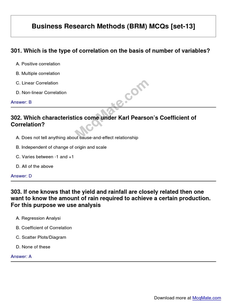 Business Research Methods (BRM) Solved MCQs | PDF | Statistical Theory ...