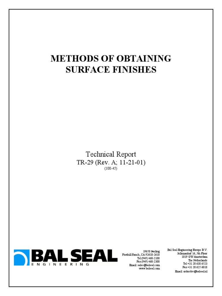 Methods of Obtaining Surface Finishes: Technical Report | PDF ...