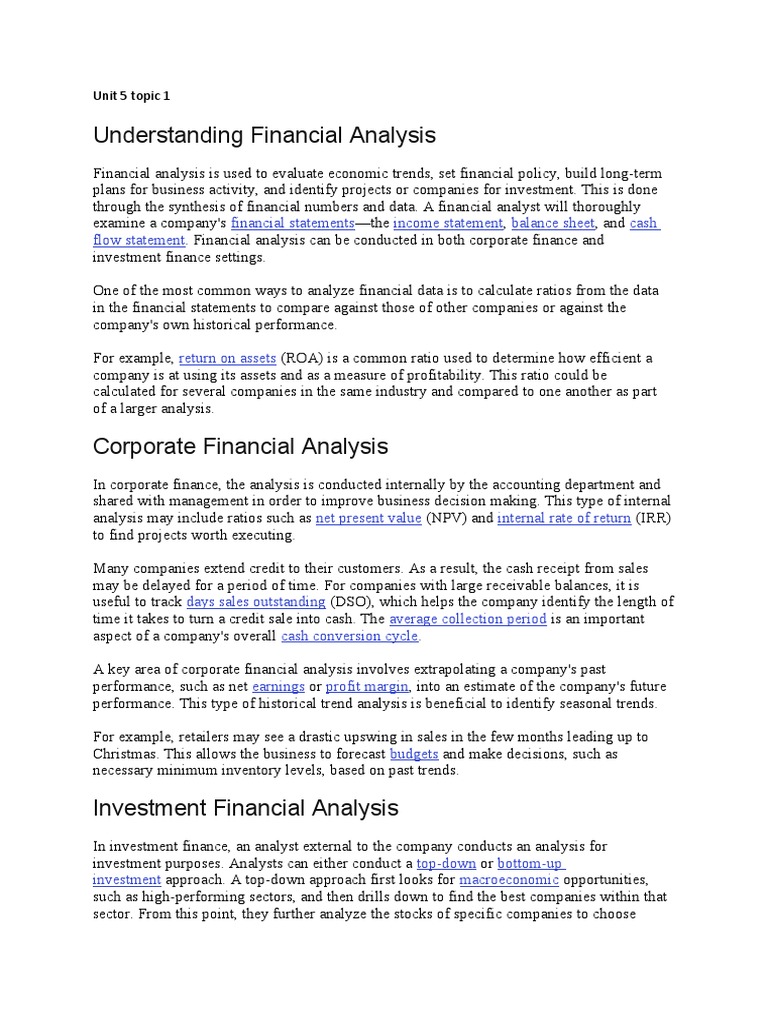 Unit 5 Topic 1 Intro of Financial Analysis | PDF | Technical Analysis | Investing