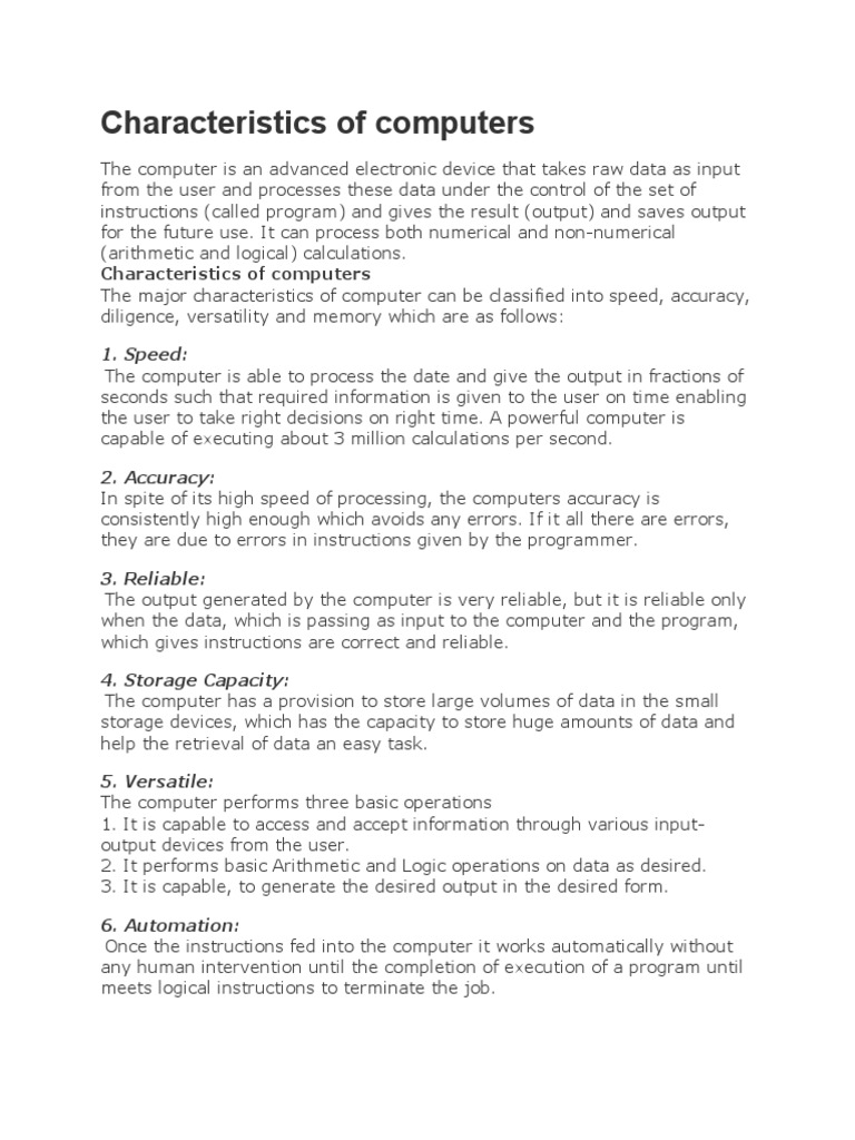 Management Information System-Characteristics of Computers | PDF | Computer Data Storage ...