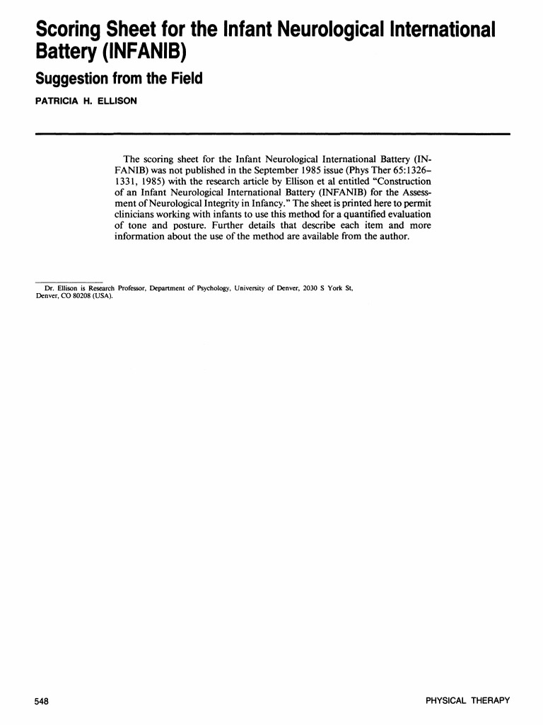 Scoring Sheet For The Infant Neurological International Battery ...