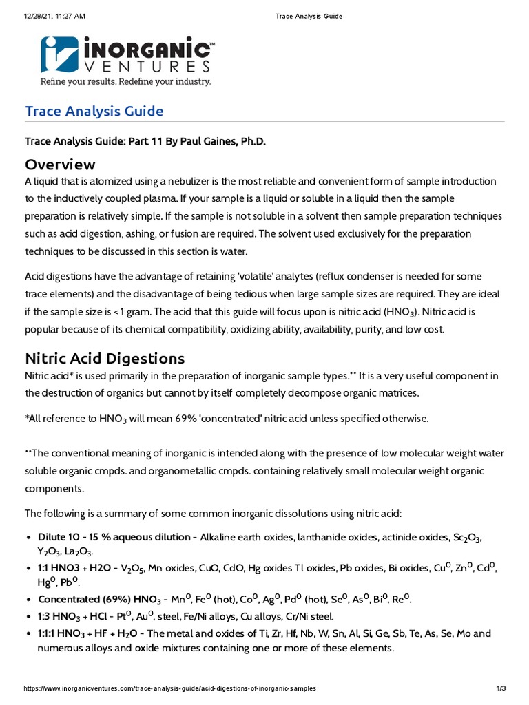 Trace Analysis Guide | PDF | Nitric Acid | Chemical Compounds