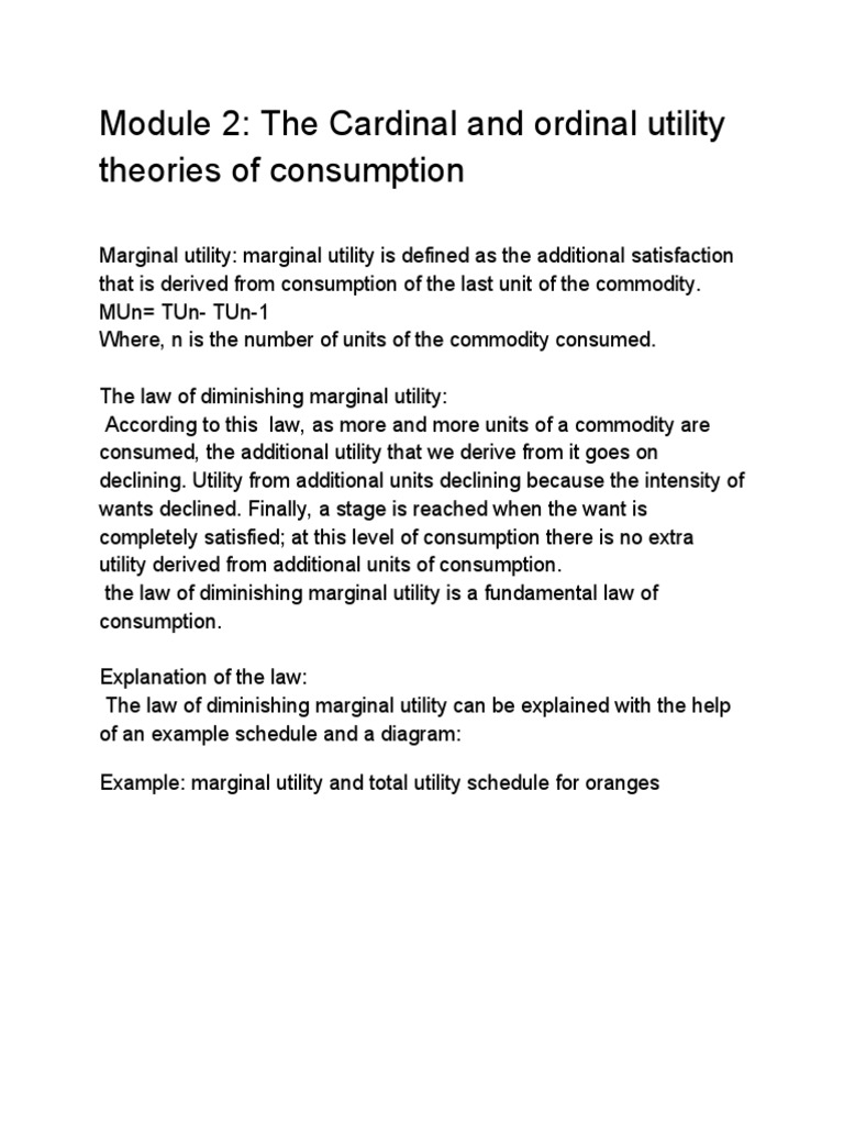 The Cardinal and Ordinal Utility Theories of Consumption | PDF ...
