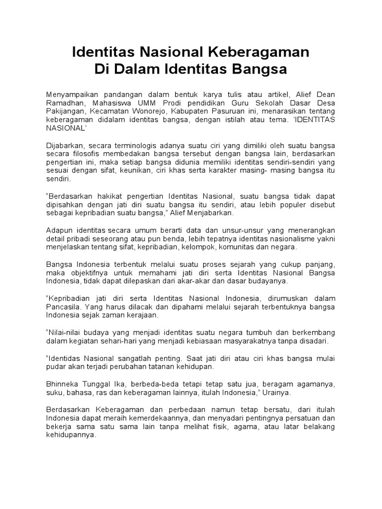 Identitas Nasional Keberagaman | PDF