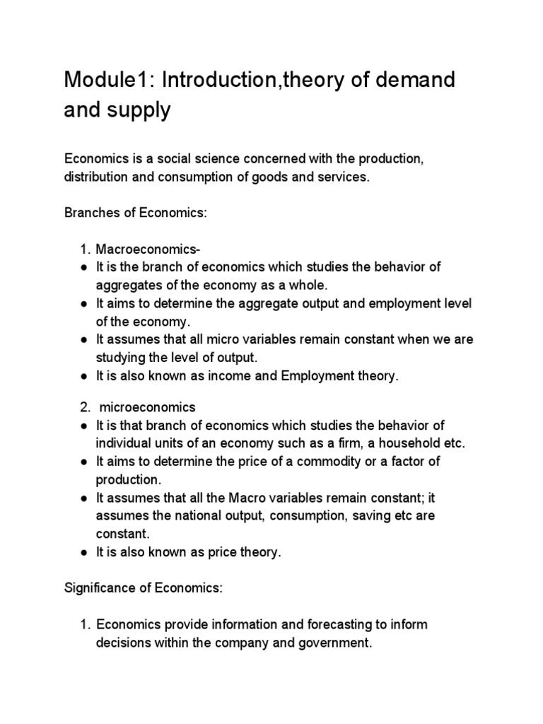 Module1 - Introduction, Theory of Demand and Supply | PDF | Demand ...