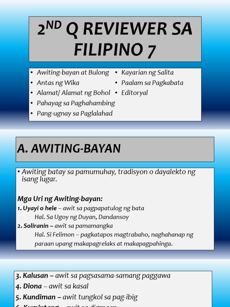 2nd Q Reviewer Sa Filipino 7 | PDF