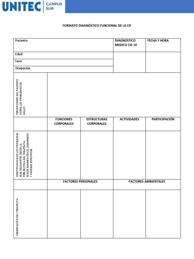 Formato Diagnóstico Funcional de La Cif | PDF | Diagnostico medico | Examen físico