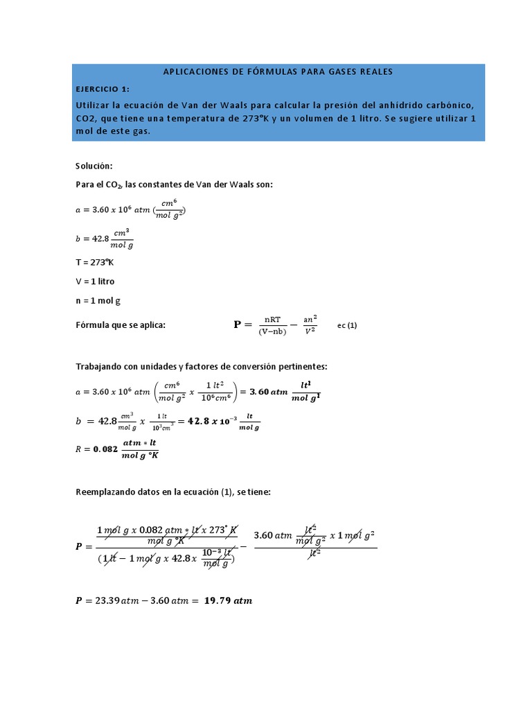 Ejercicios Resueltos - Gases Reales | PDF | Gases | Ingeniería mecánica