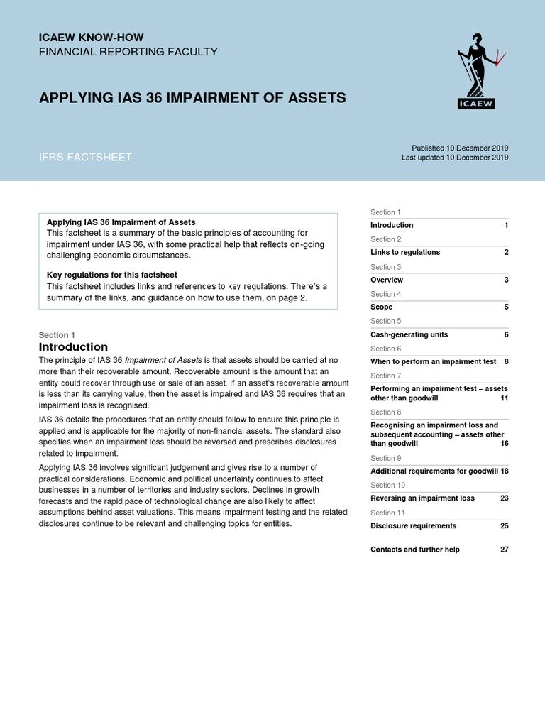 Applying IAS 36 Impairment of Assets Factsheet Final1 | PDF ...